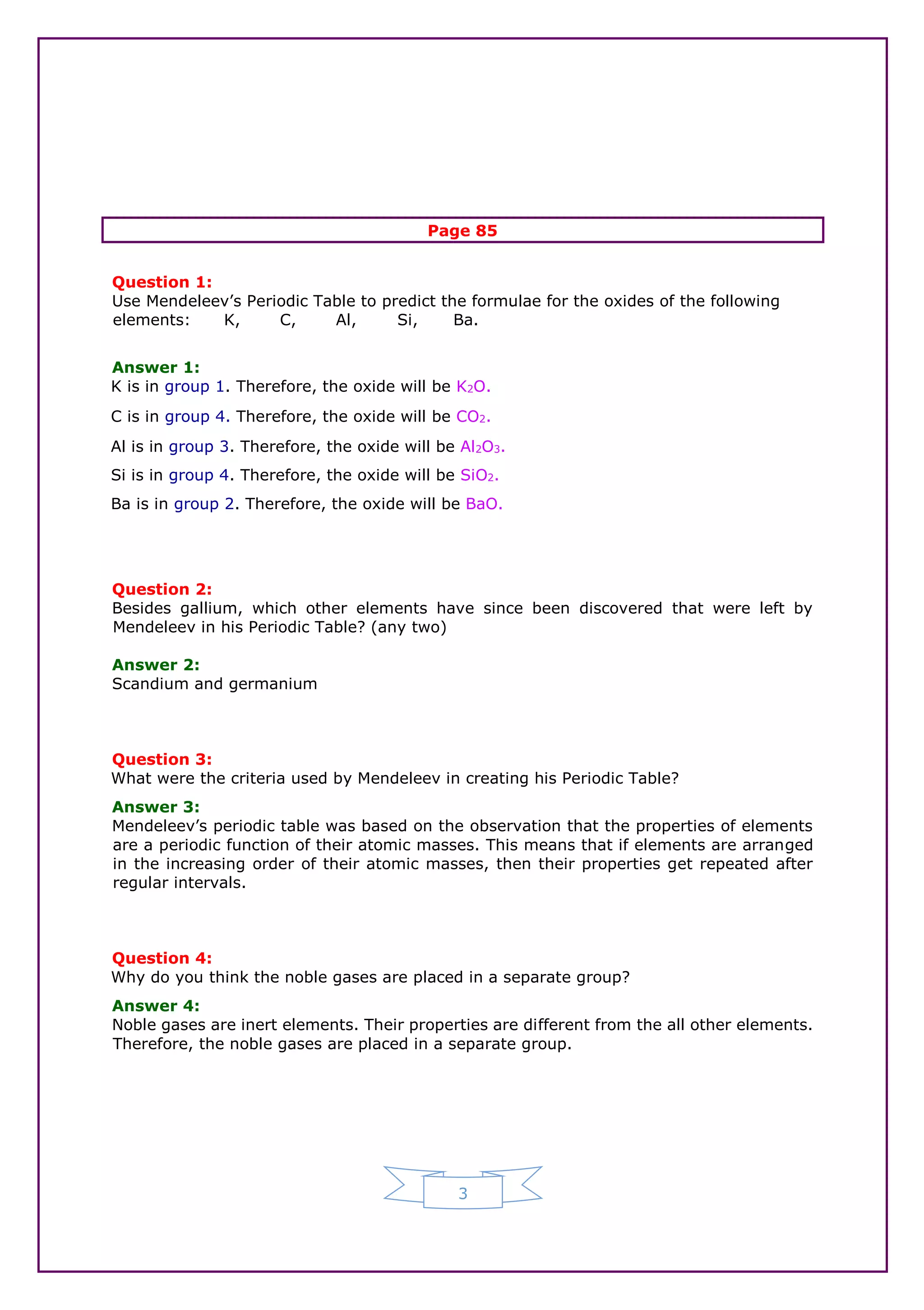 NCERT solutions for class 10 science chapter 5 (Periodic Classification ...