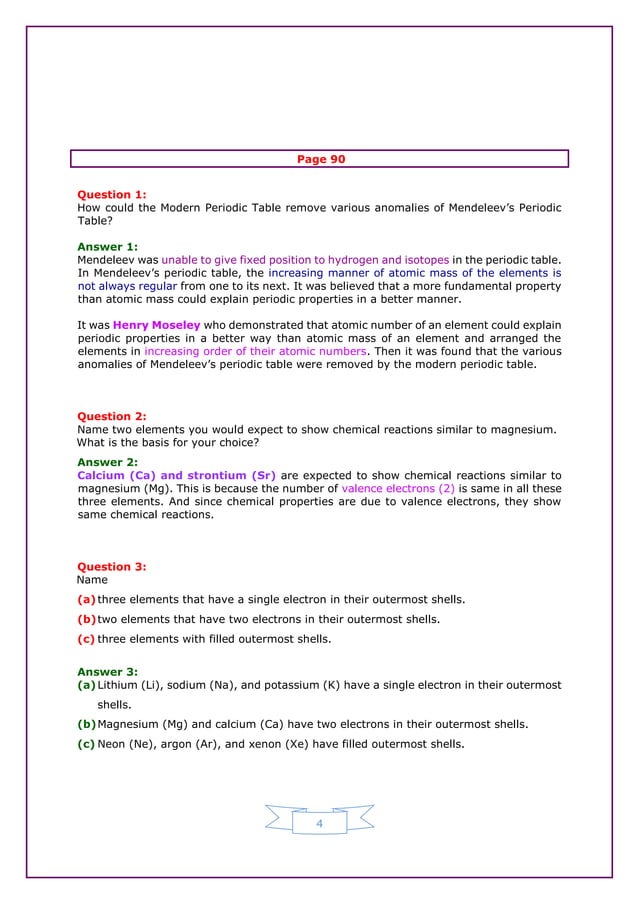 NCERT solutions for class 10 science chapter 5 (Periodic Classification ...