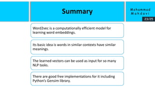 Word2Vec: Vector presentation of words - Mohammad Mahdavi | PPT
