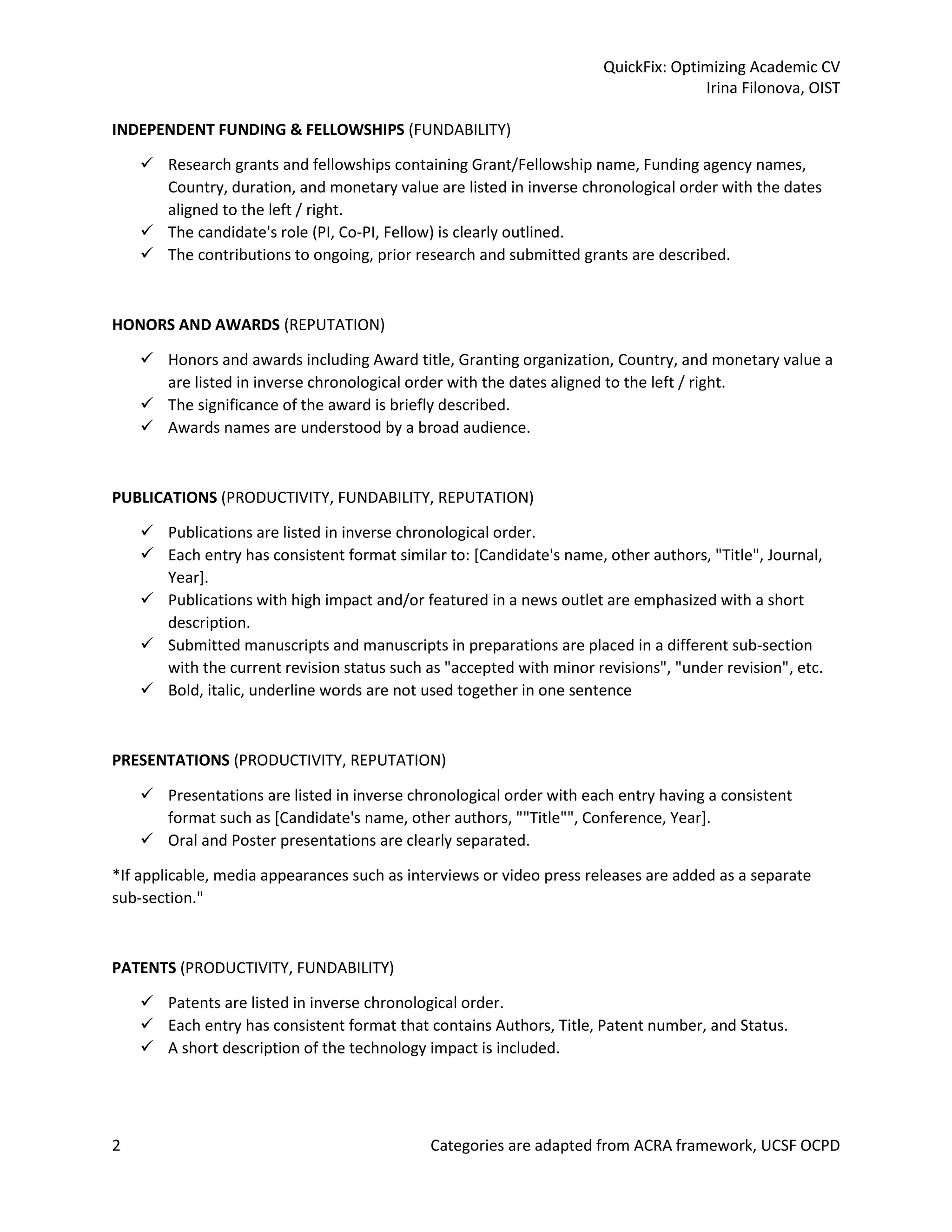 Checklist for Academic CV 2019 | PDF