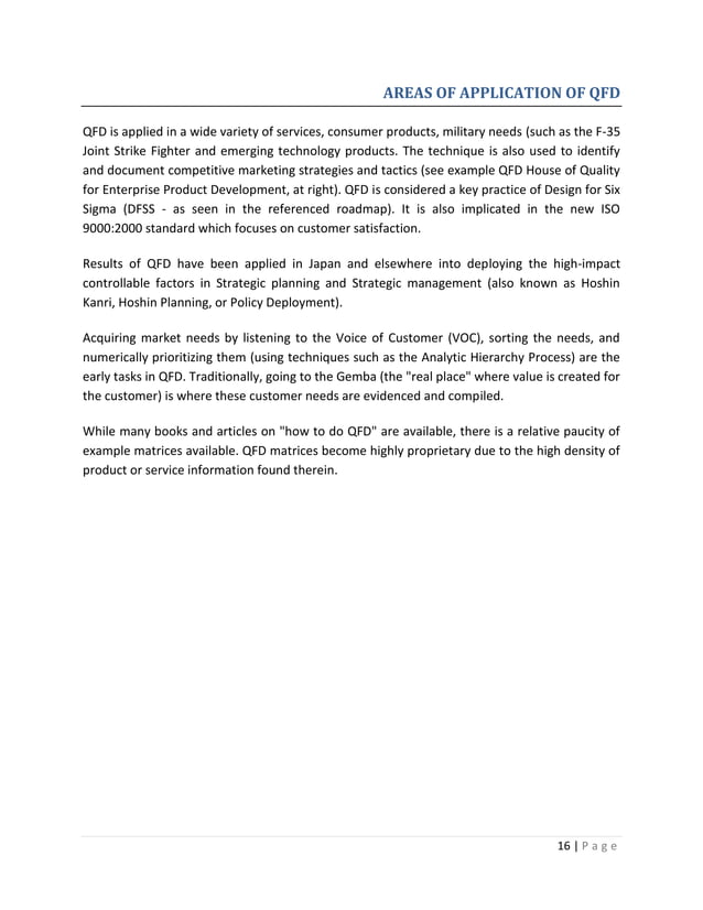 Qfd example | PDF | Business | Business and Finance