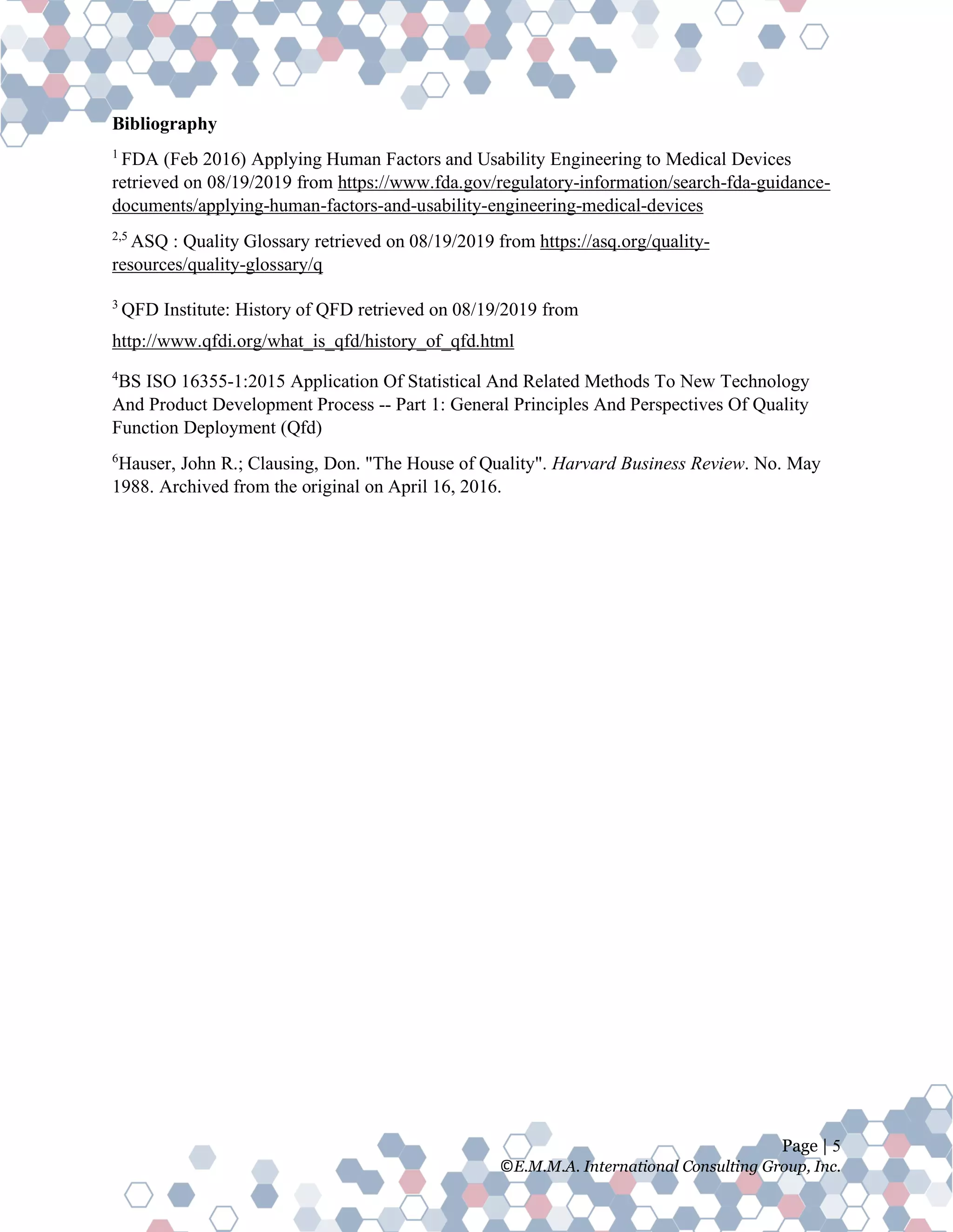 Quality Function Deployment (QFD) for Design Controls | PDF