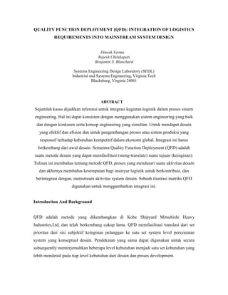 QFD journal review (integrate logistics into system design) | PDF