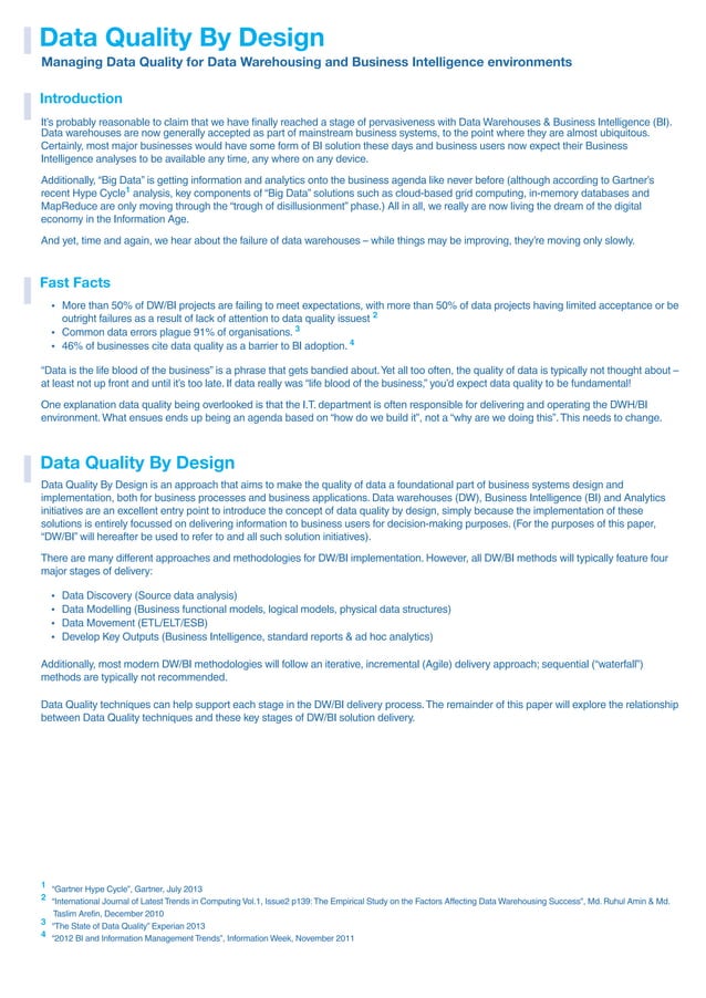 Data Quality in Data Warehouse and Business Intelligence Environments - Discussion Paper | PDF ...