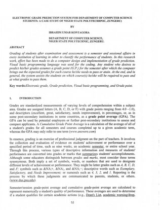 ELECTRONIC GRADE PREDICTION SYSTEM FOR DEPARTMENT OF COMPUTER BY ...