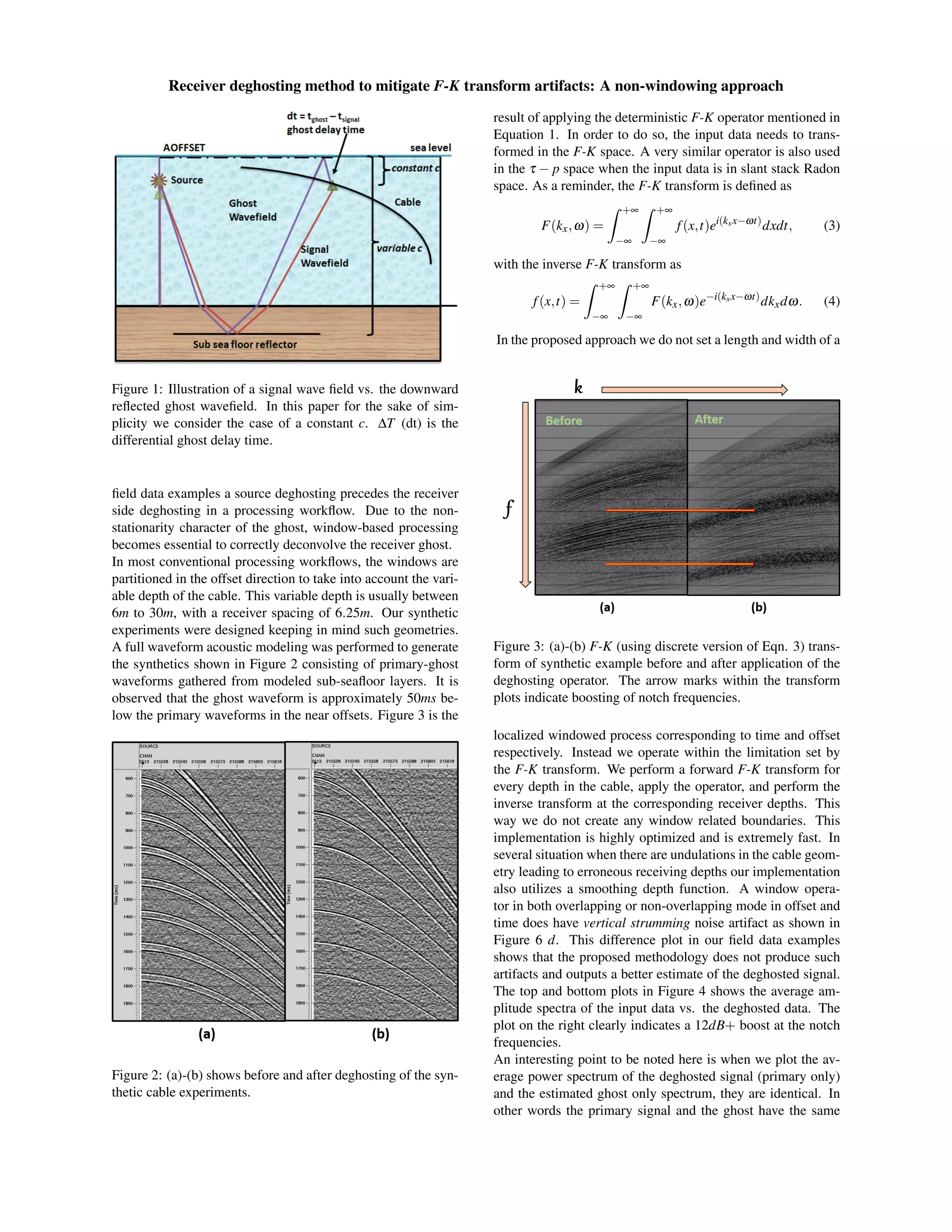 Receiver deghosting method to mitigate F-­K transform artifacts: A non-­windowing approach | PDF
