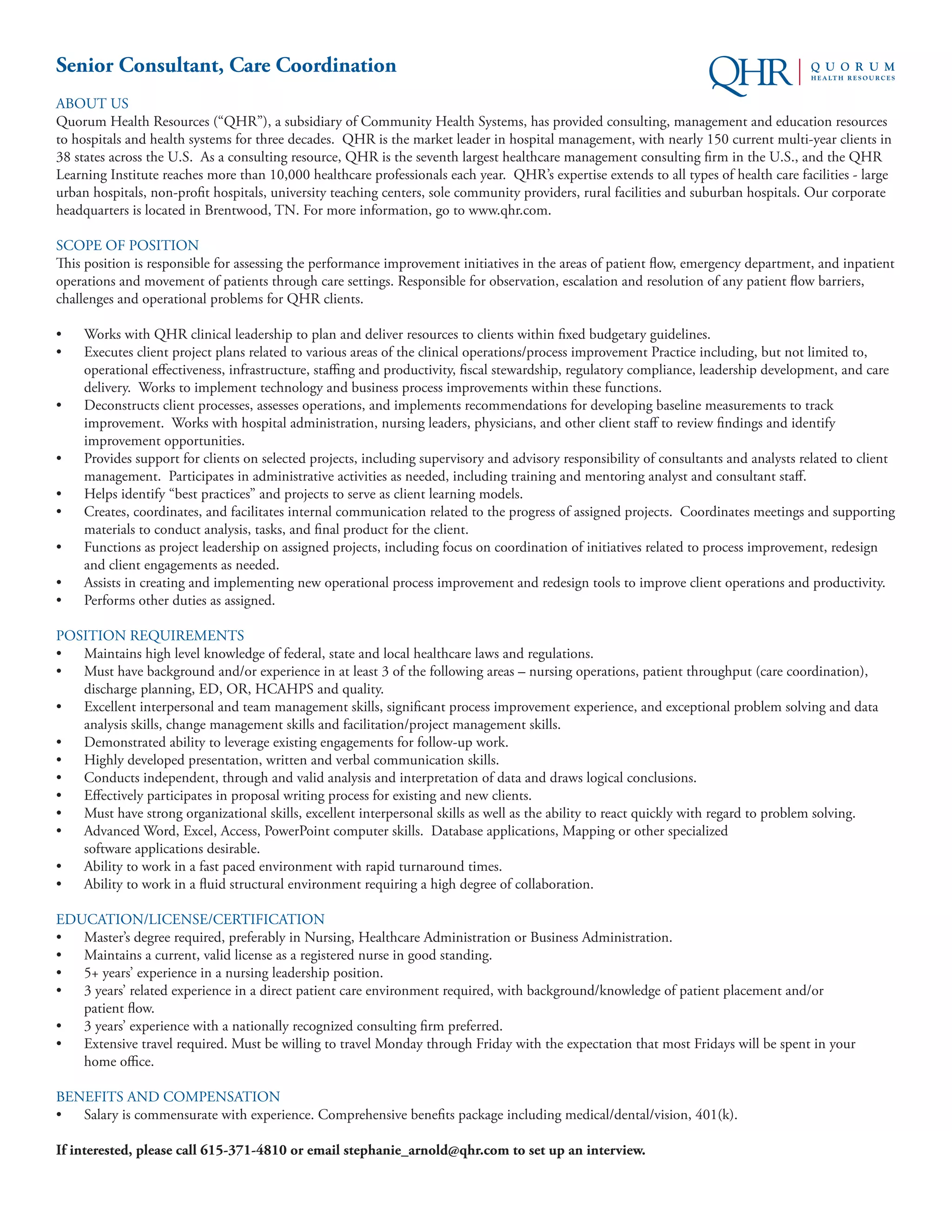 Sr. Consultant, Clinical Care Coordination | PDF