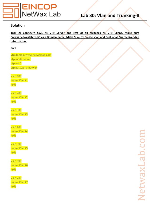 Eincop Netwax Lab: Vlan and Trunking ii | PDF