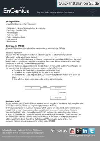 Quick Installation Guide EnGenius EAP300 | PDF | Computer Networking | Computing