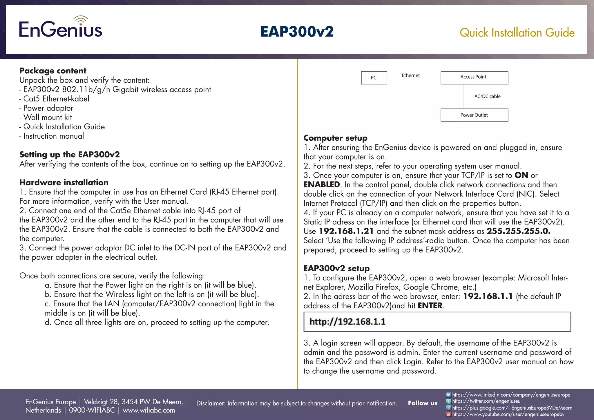 Quick Installation Guide EAP300v2 English | PPT