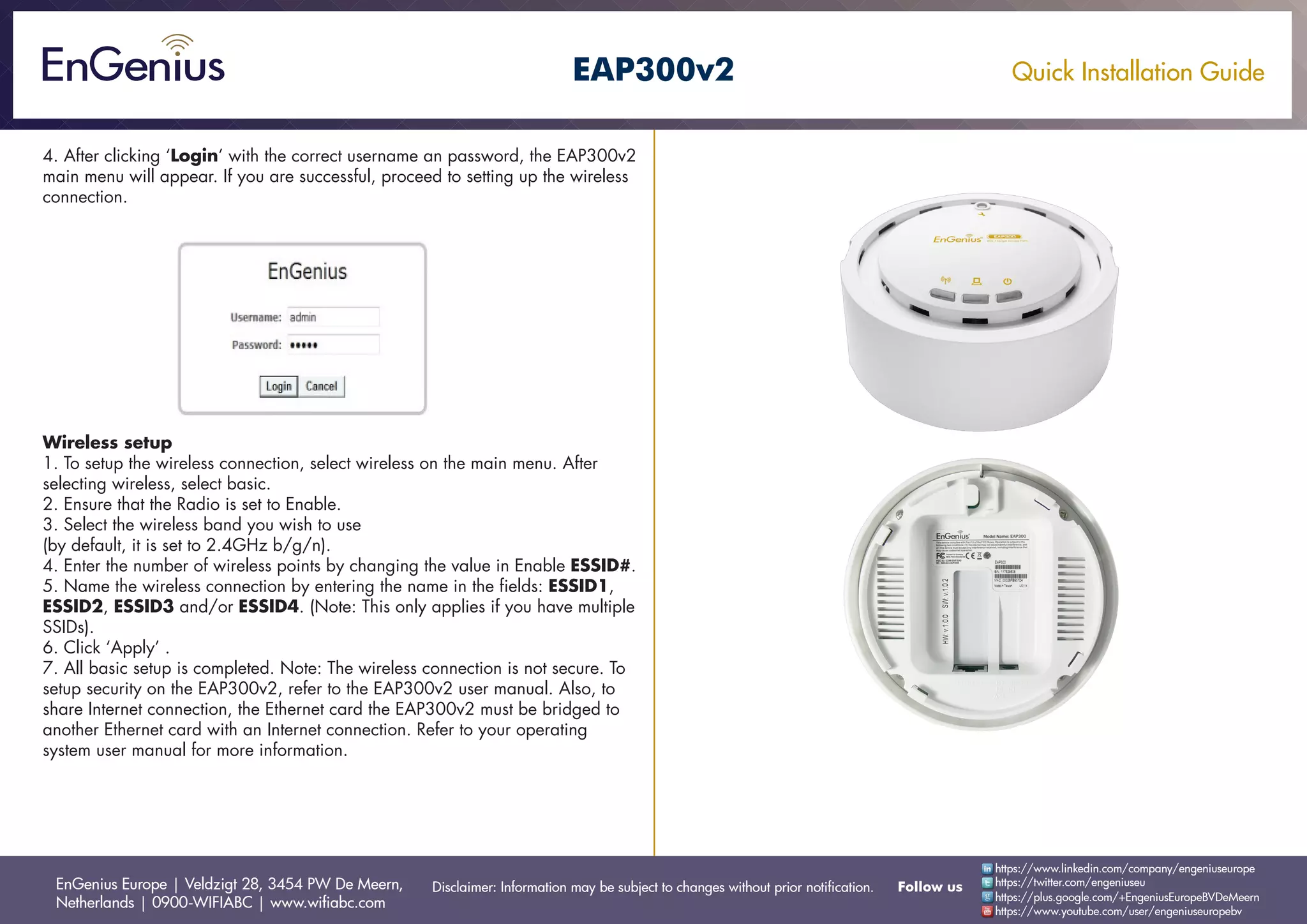 Quick Installation Guide EAP300v2 English | PPT
