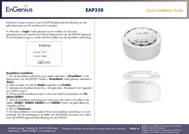 Quick Installation Guide EAP350 Dutch | PDF