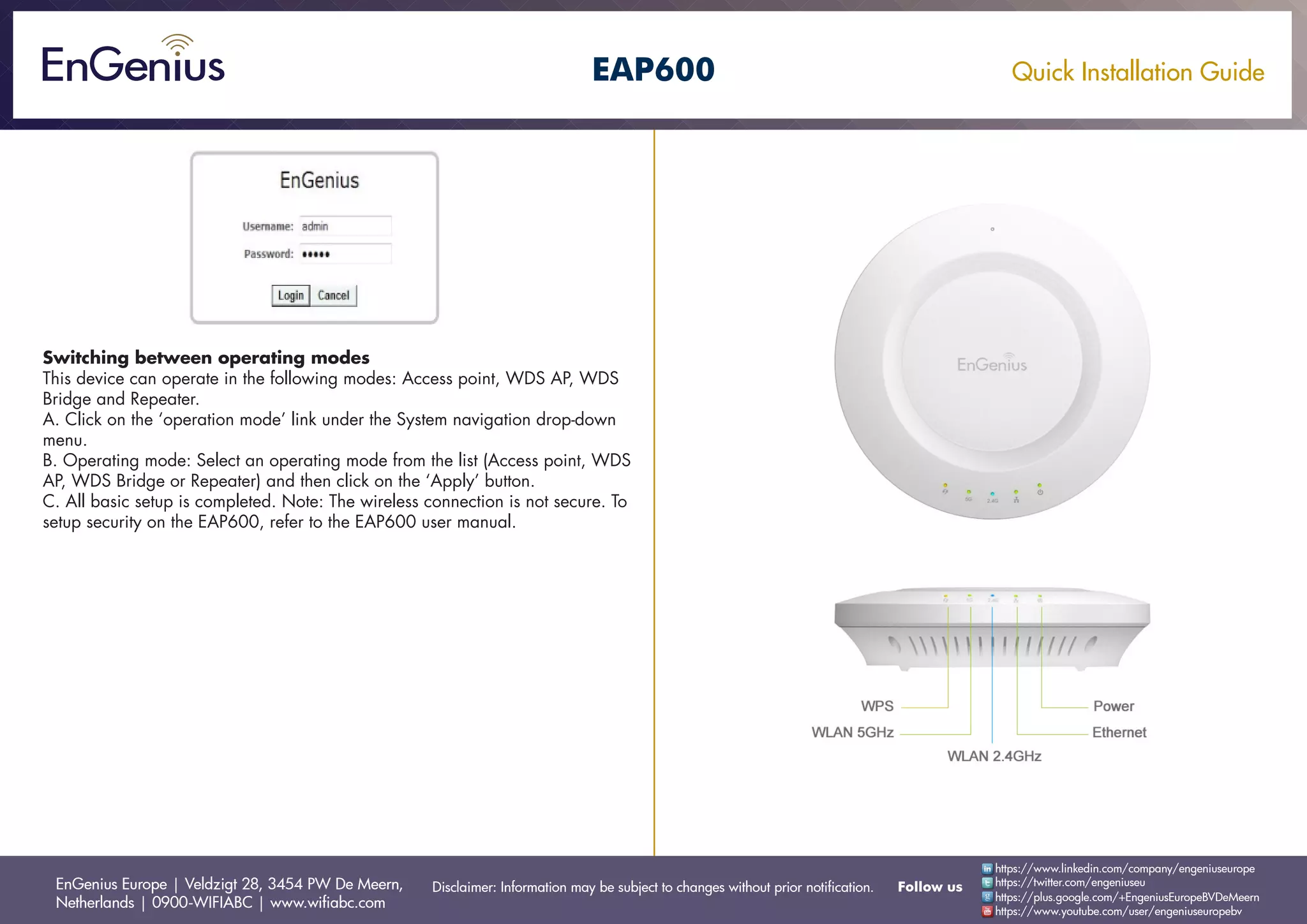 Quick Installation Guide EnGenius EAP600 | PDF
