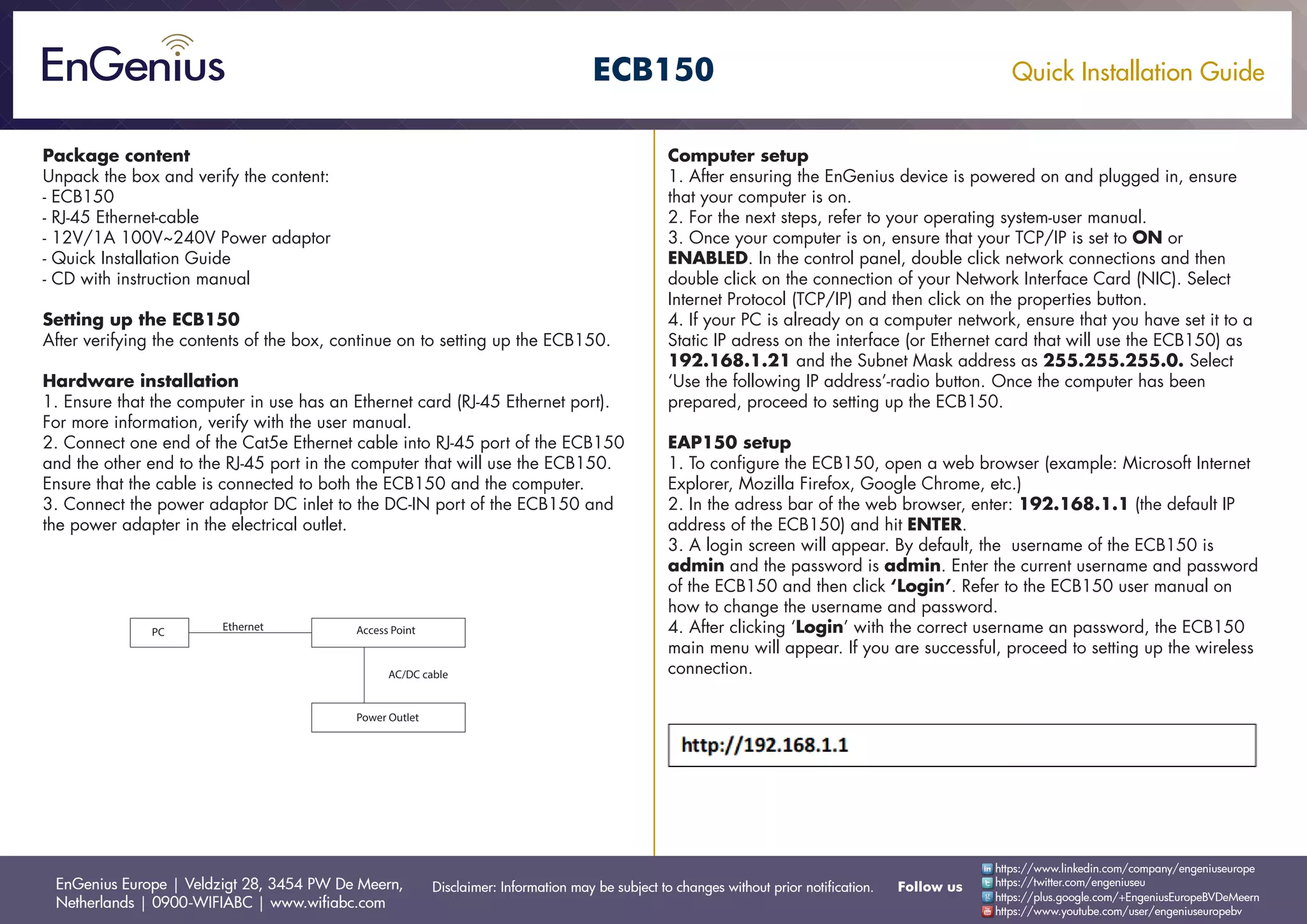 Quick Installation Guide ECB150 English | PPT