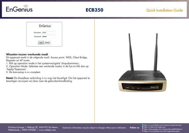 Quick Installation Guide ECB350 Dutch | PPT