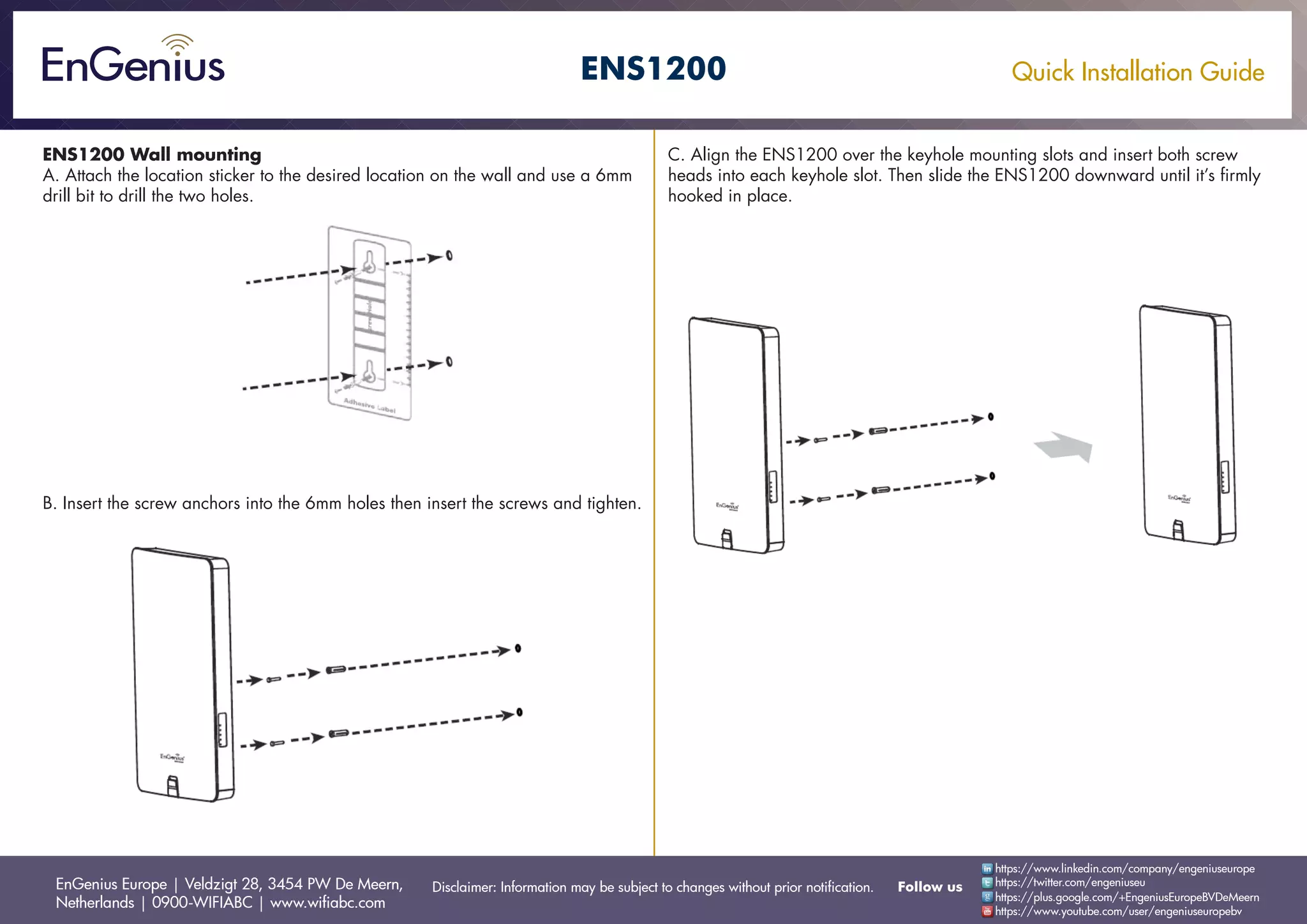 Quick Installation Guide ENS1200 English | PDF