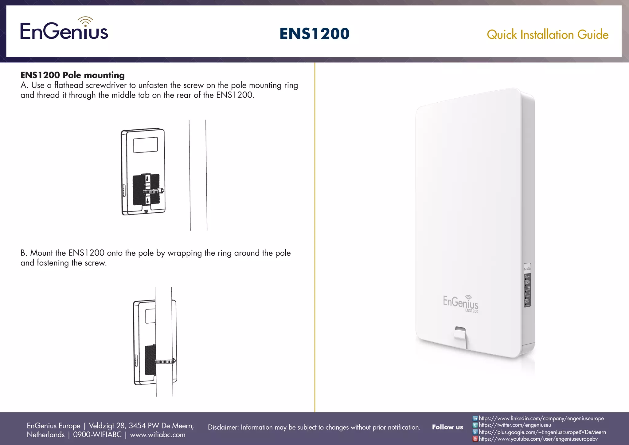 Quick Installation Guide ENS1200 English | PDF