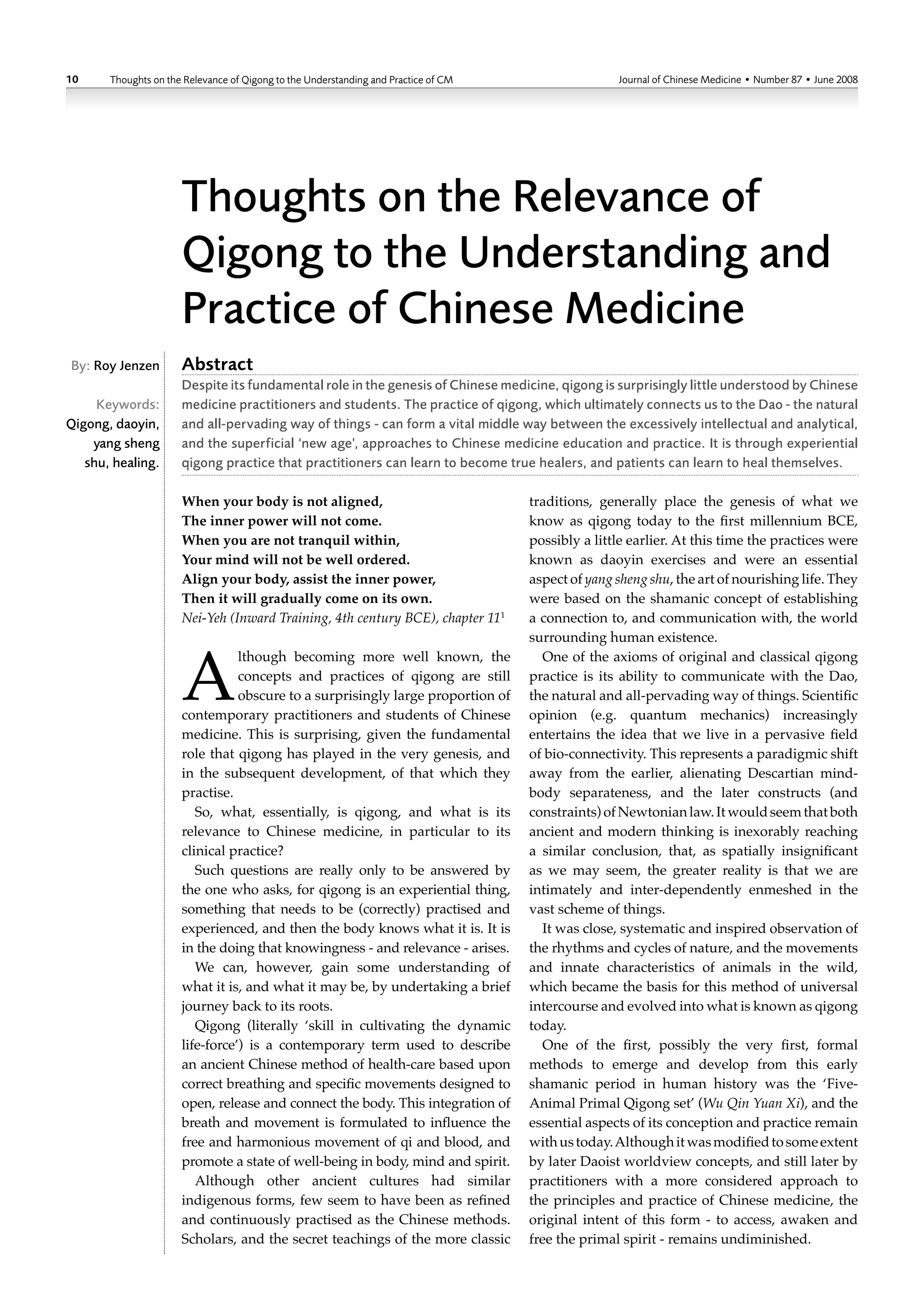 Roy Jenzen - Relevance of Qigong to TCM | PDF