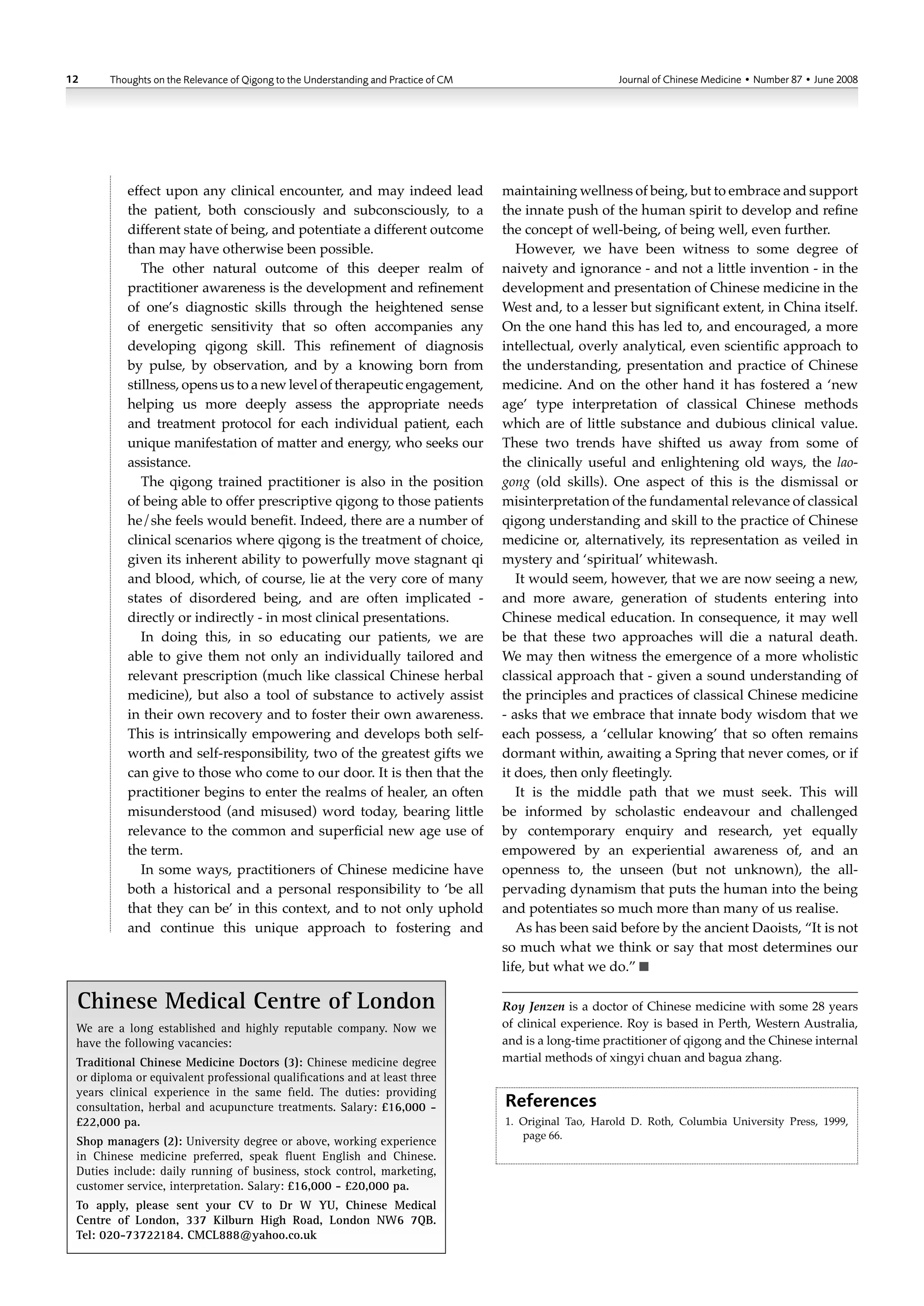 Roy Jenzen - Relevance of Qigong to TCM | PDF