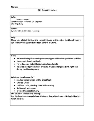 Qin dynasty notes-complete | DOCX