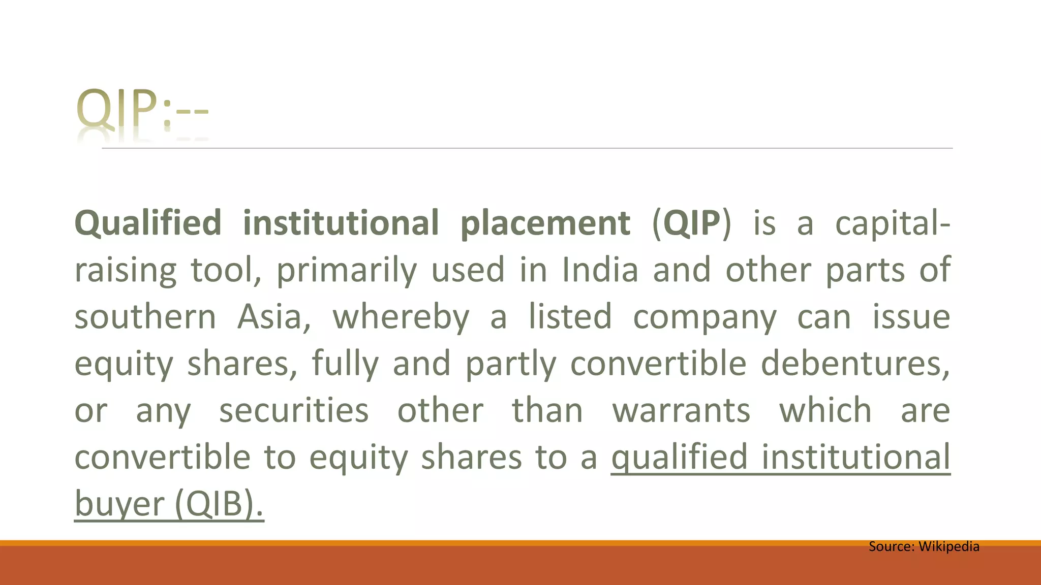Qualified Institutional Placement capital raising tool | PPTX