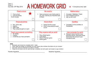 Homework grid | DOCX