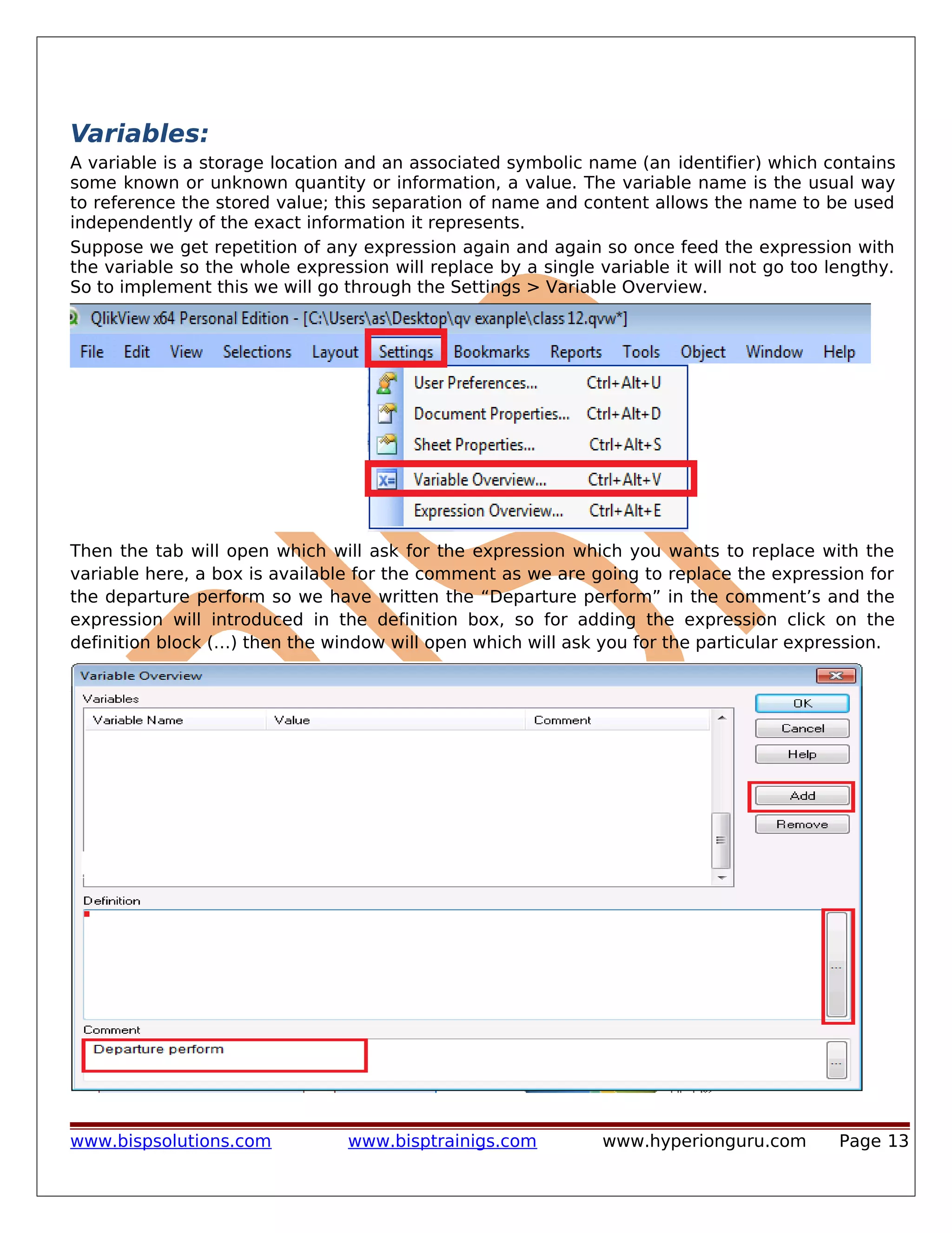 Qlikview working-with-kp is-variables-and-expression-doc | PDF
