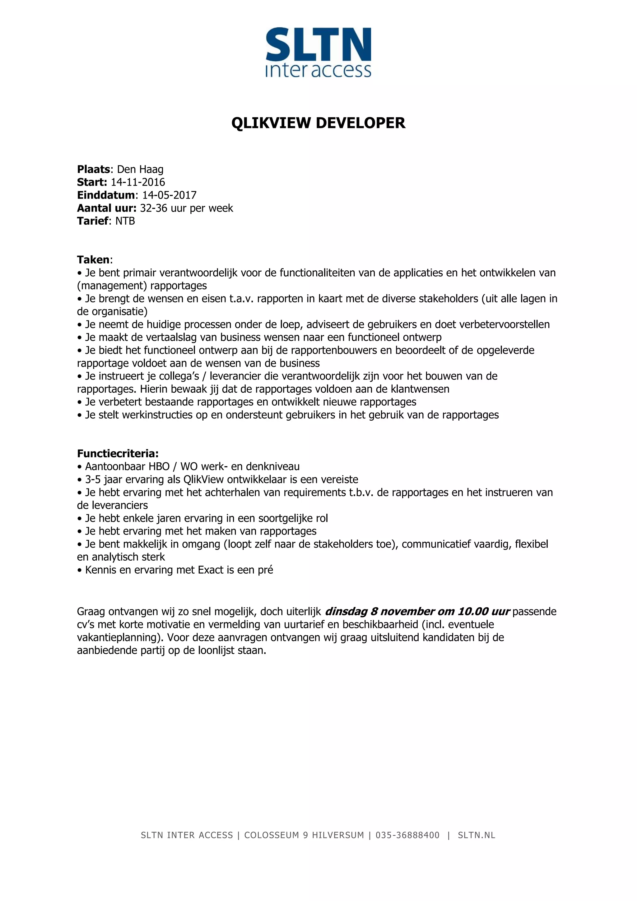 Aanvraag QlikView Developer | PDF