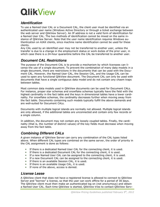 QlikView licensing and pricing guidelines 2012 | PDF