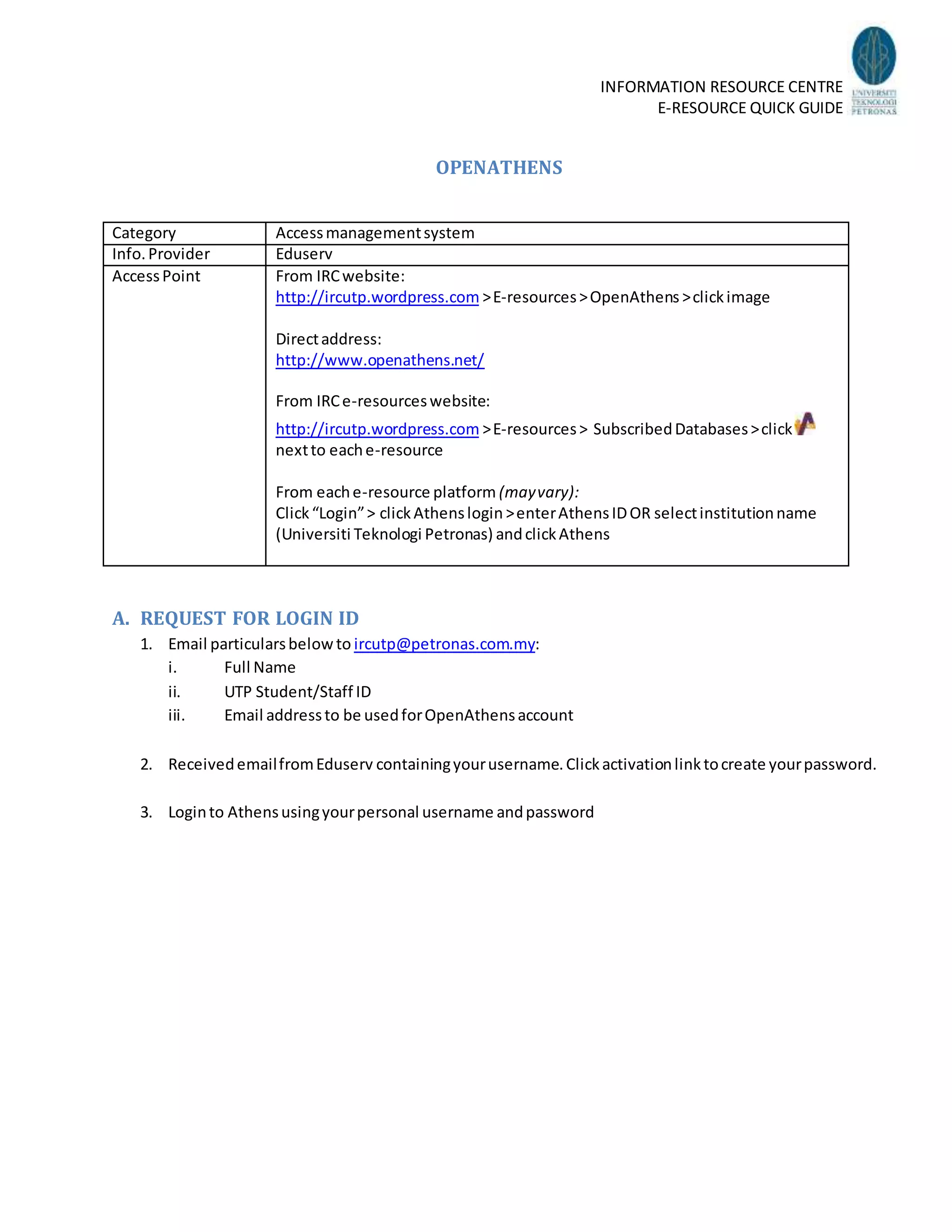 Quick guide open athens | DOCX