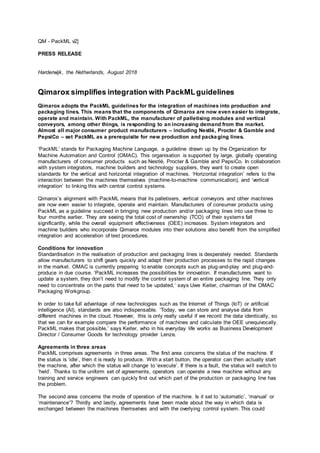 Qimarox simplifies integration with PackML guidelines | PDF