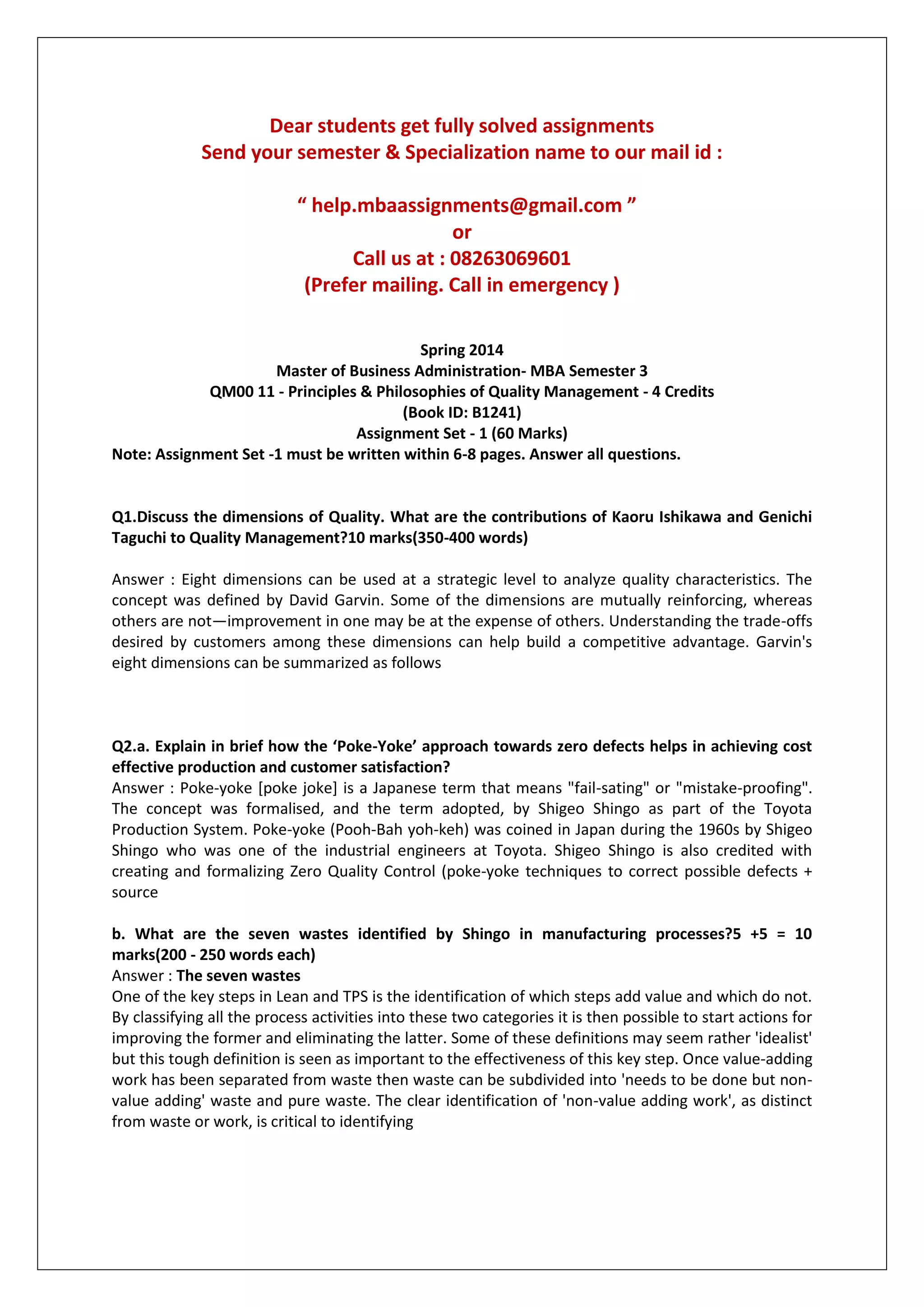Qm0011 principles & philosophies of quality management | DOCX