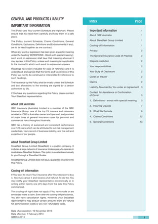 Steadfast QBE General and Products Liability Policy | PDF