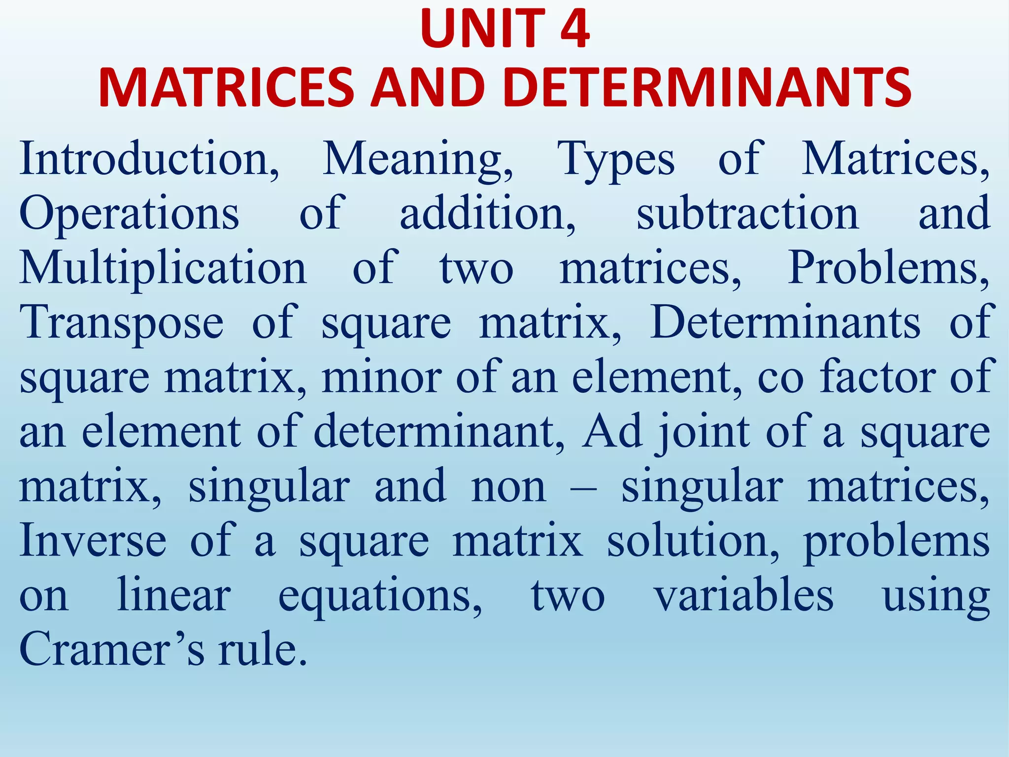 Matrices and Determinants | PDF
