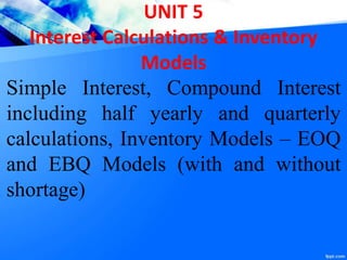 Interest Calculation & Inventory models | PDF