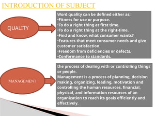 Quality Management(QM) - Unit 1,2 notes | PPTX