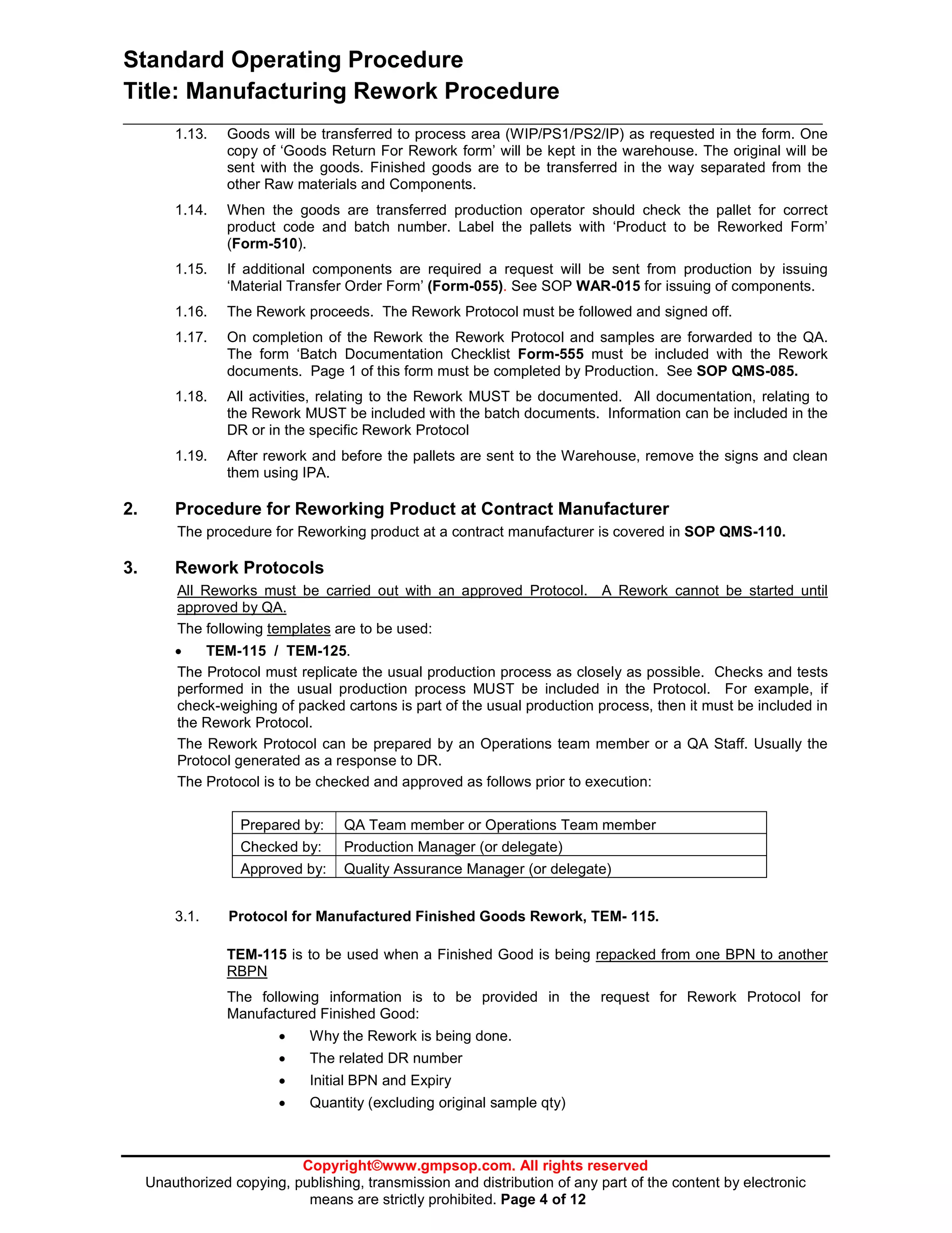 Qms 065 manufacturing-rework_procedure_sample | PDF