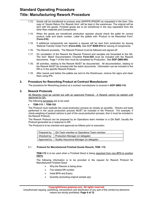 Qms 065 manufacturing-rework_procedure_sample | PDF