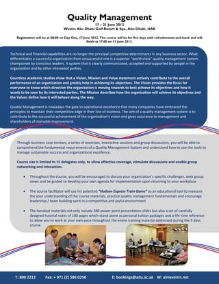 Quality Management Training | PDF