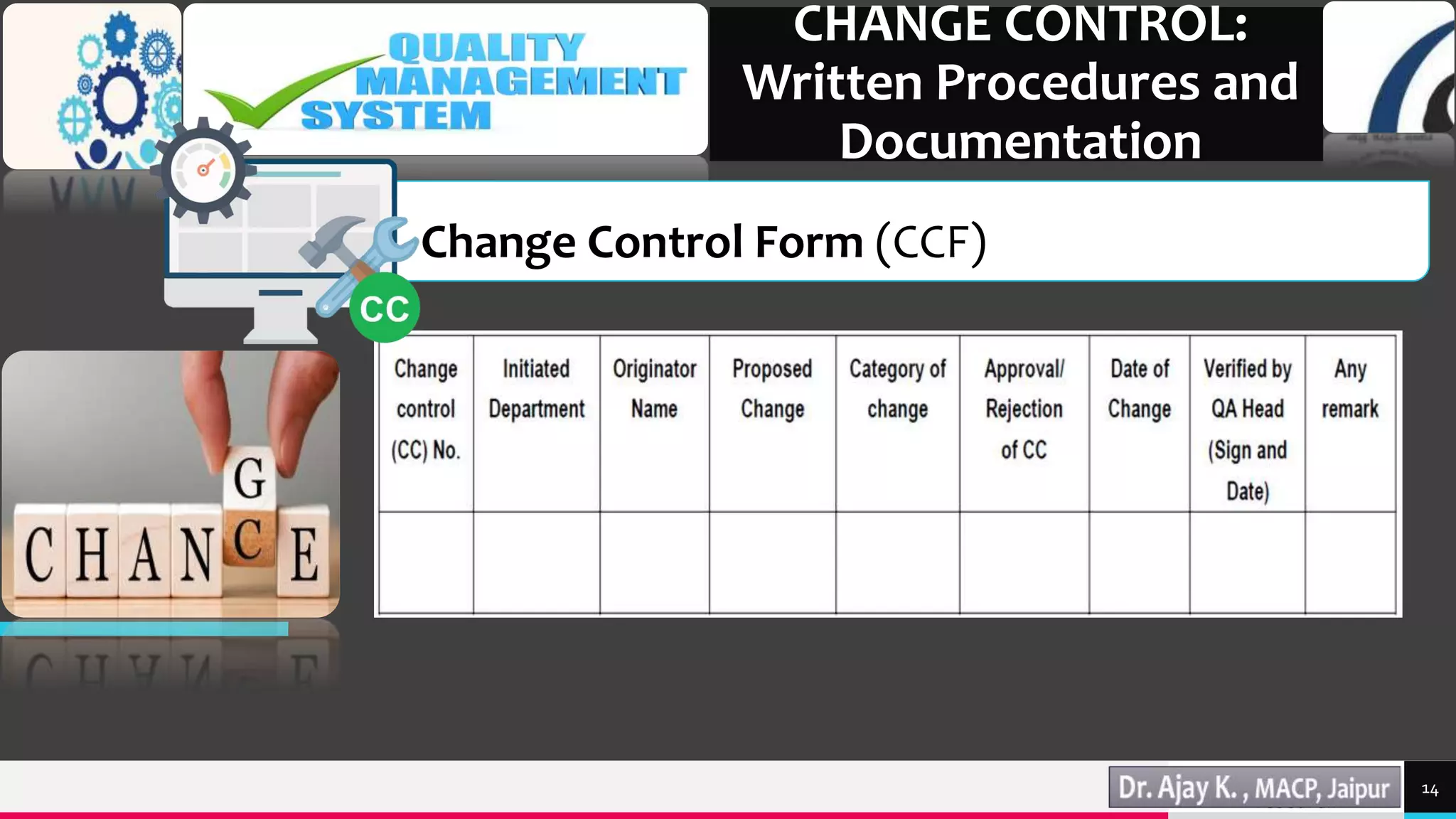 QUALITY MANAGEMNT SYSTEMS: Change Control (CC) | PPSX