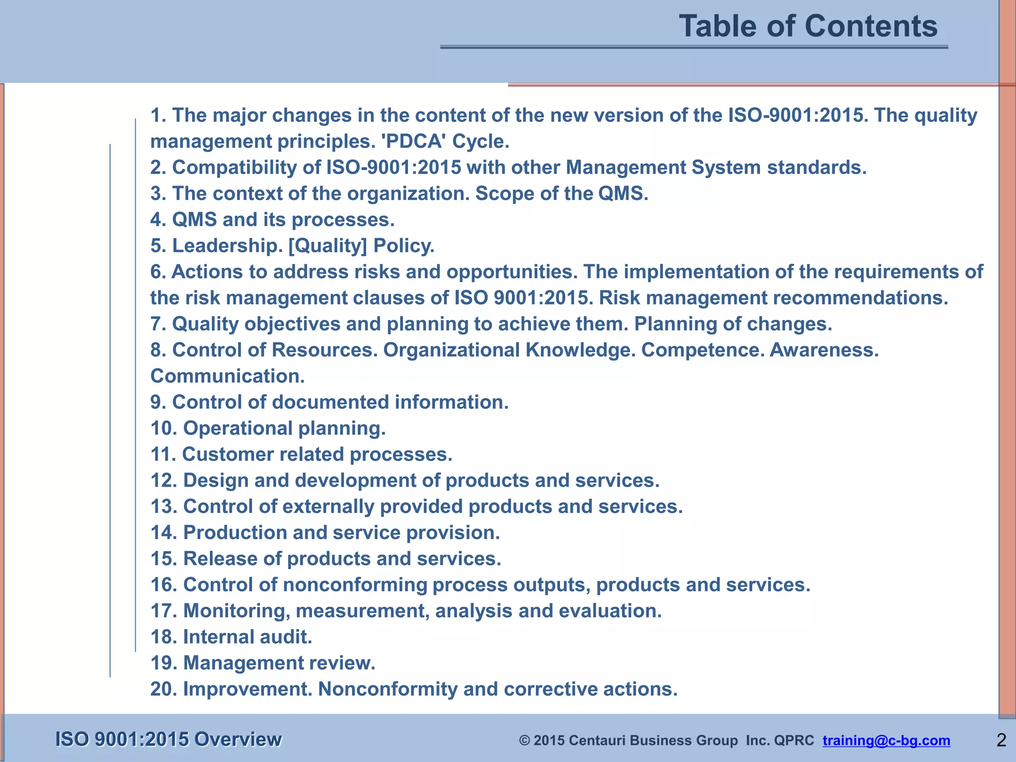 ISO 9001:2015 Overview. Presentation for Training (Preview) | PPT