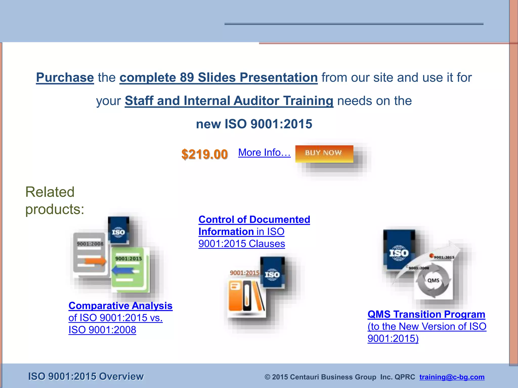 ISO 9001:2015 Overview. Presentation for Training (Preview) | PPTX
