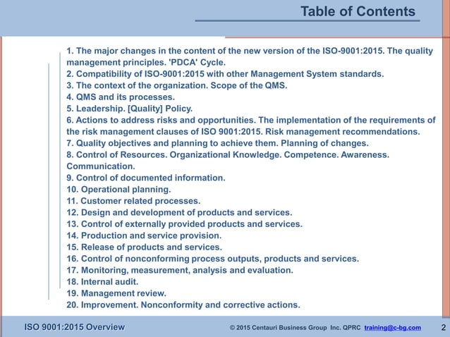 ISO 9001:2015 Overview. Presentation for Training (Preview) | PPT