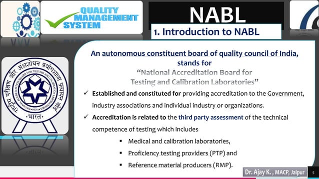 Qms National Accreditation Board For Testing And Calibration Laboratories Nabl Ppsx