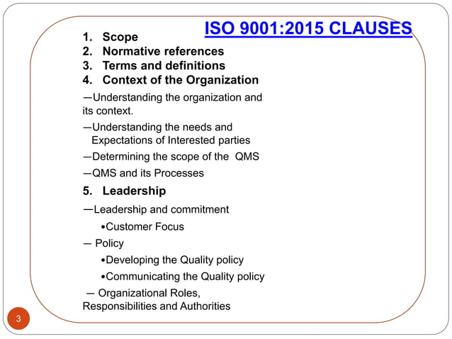 ISO QMS 9001: 2015 clauses | PPTX