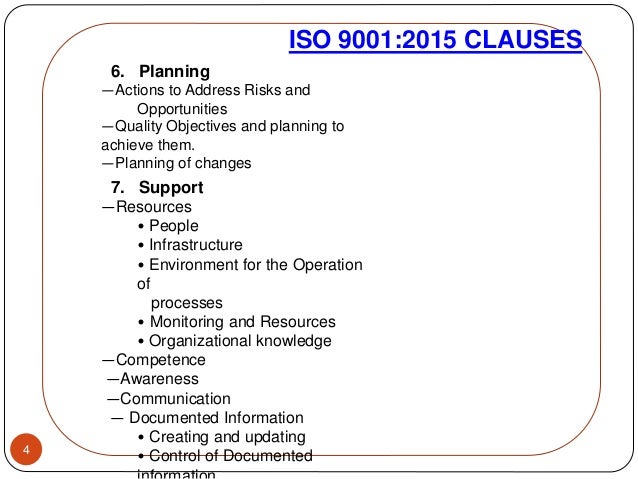 ISO QMS 9001: 2015 clauses