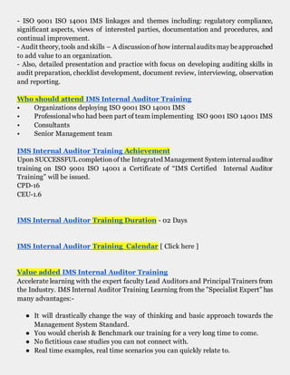 IMS Training | ISO 9001 ISO 14001 Internal Auditor Training | PDF