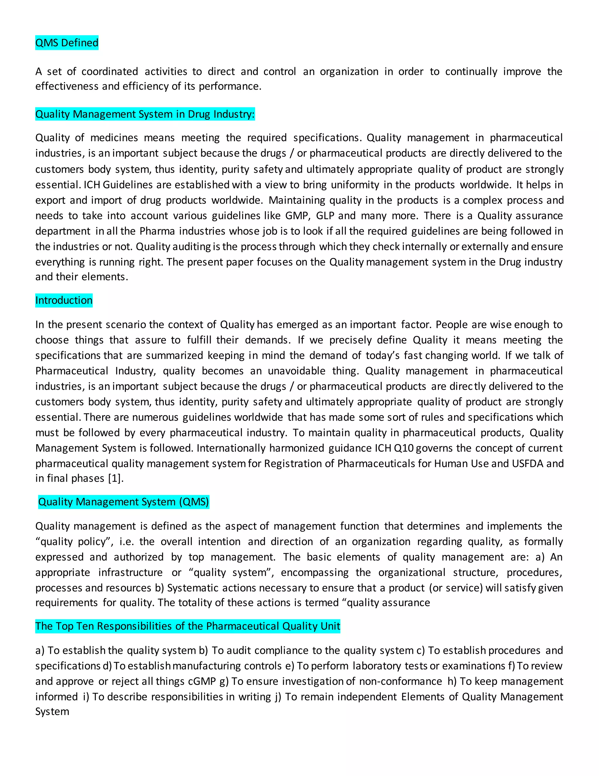 QMS in Manufacturing Industries | DOCX