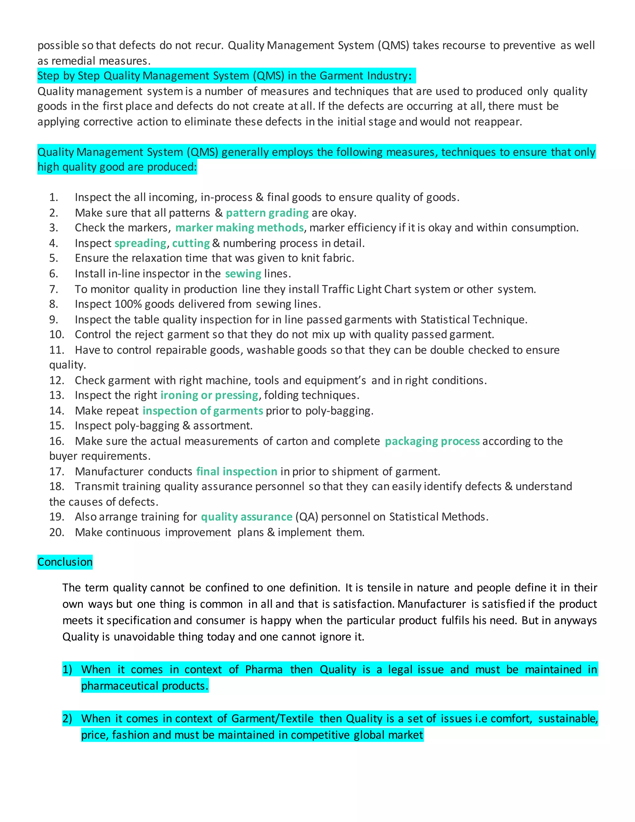 QMS in Manufacturing Industries | DOCX