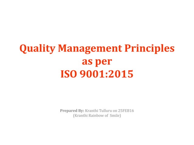 QMS Principles ISO 9001 2015 | PPT